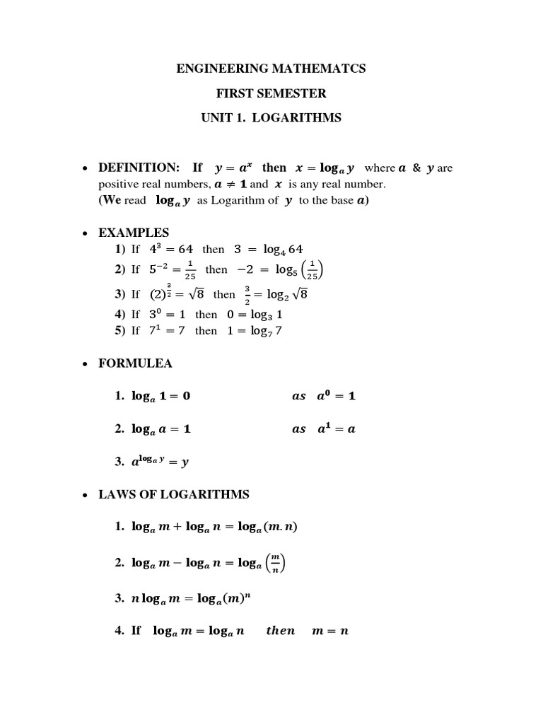 Engineering Mathematcs First Semester Unit 1. Logarithms | PDF | Square ...