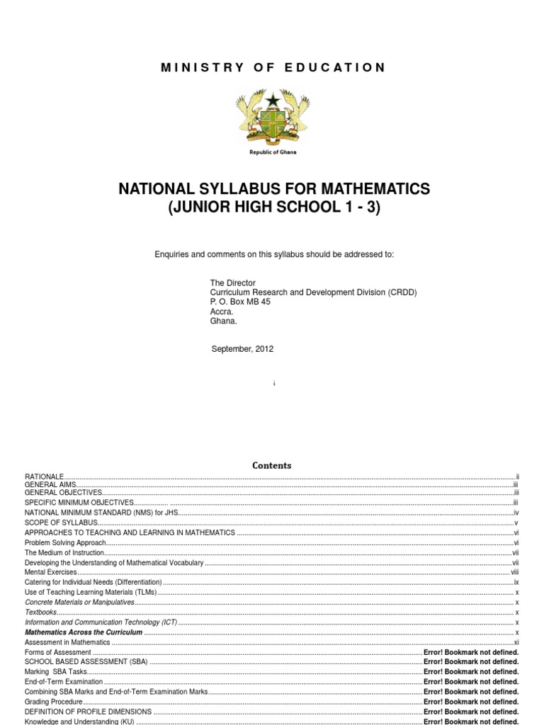 National Syllabus For Mathematics (Junior High School 1 - 3) | PDF ...