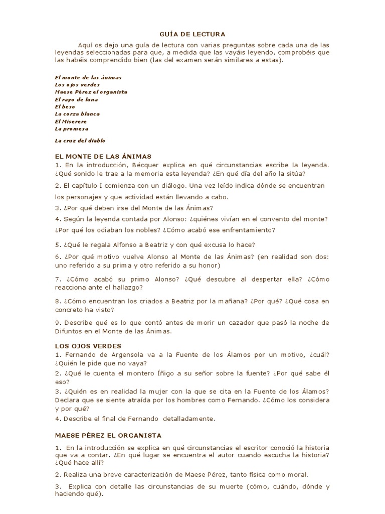 Guía de Lectura de Las Leyendas | PDF