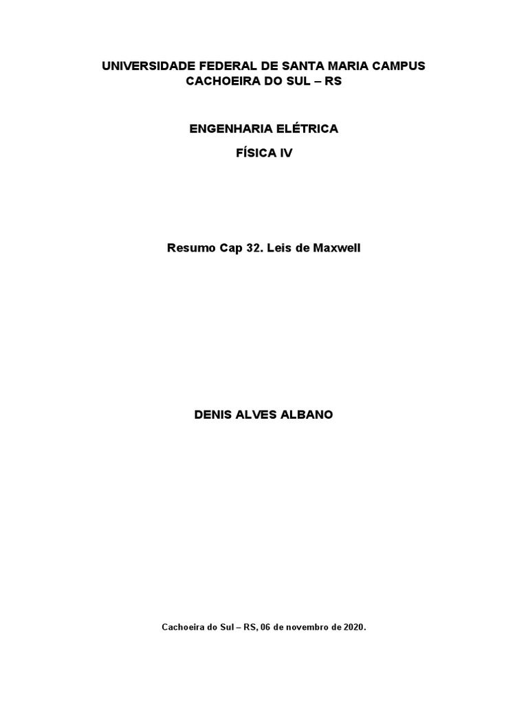 Resumo Cap. 32 Equações de Maxwell - Halliday 9° Edição Fisica IV | PDF