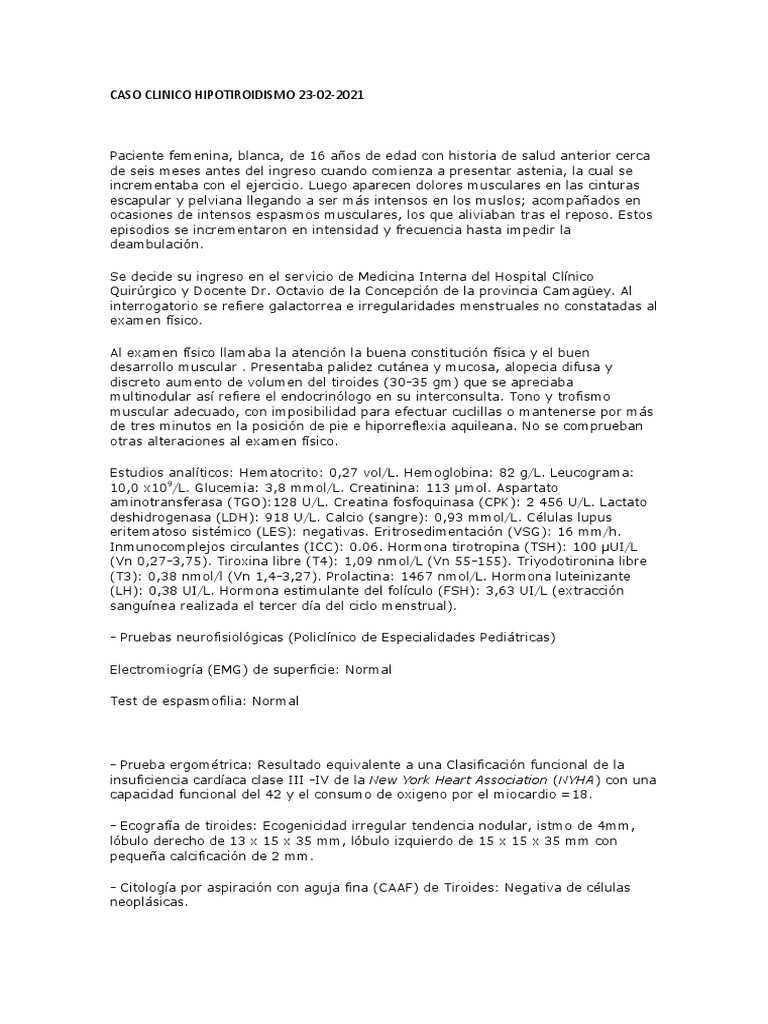 Caso Clinico Hipotiroidismo | PDF | Hormona luteinizante | Tiroides