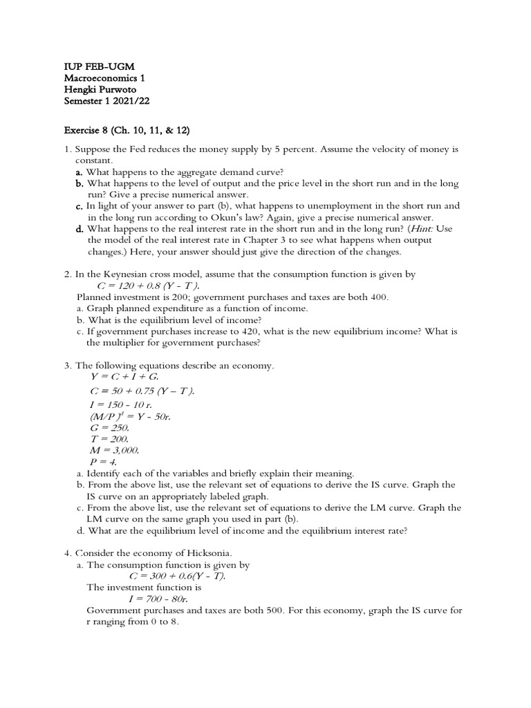 Macro Economics Exercise 1 | PDF | Macroeconomics | Economies