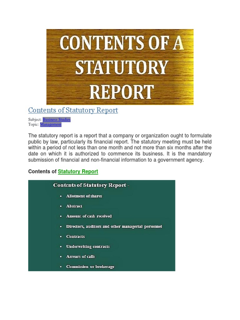 Contents of Statutory Report | PDF | Business | Government