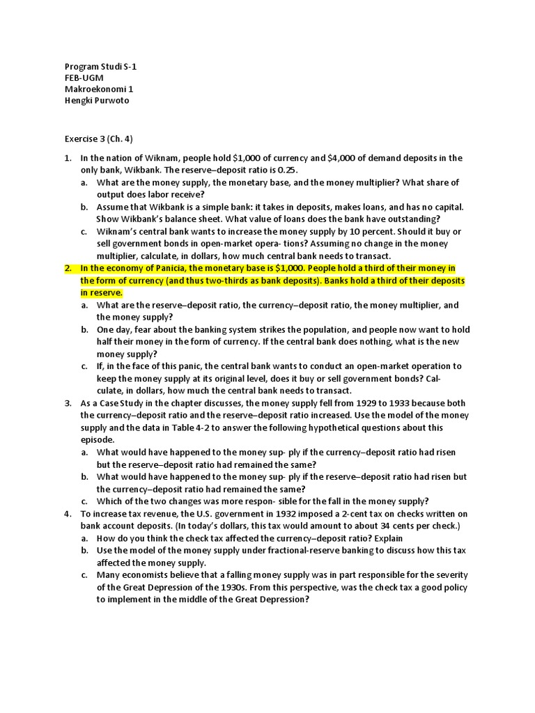 Macro Exercise Ch.4 | PDF | Money Supply | Money