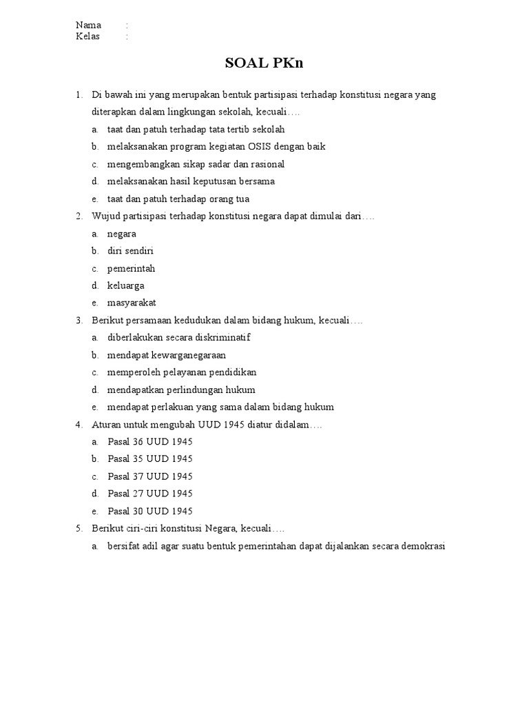 Soal PKN | PDF | Politik | Ilmu Sosial