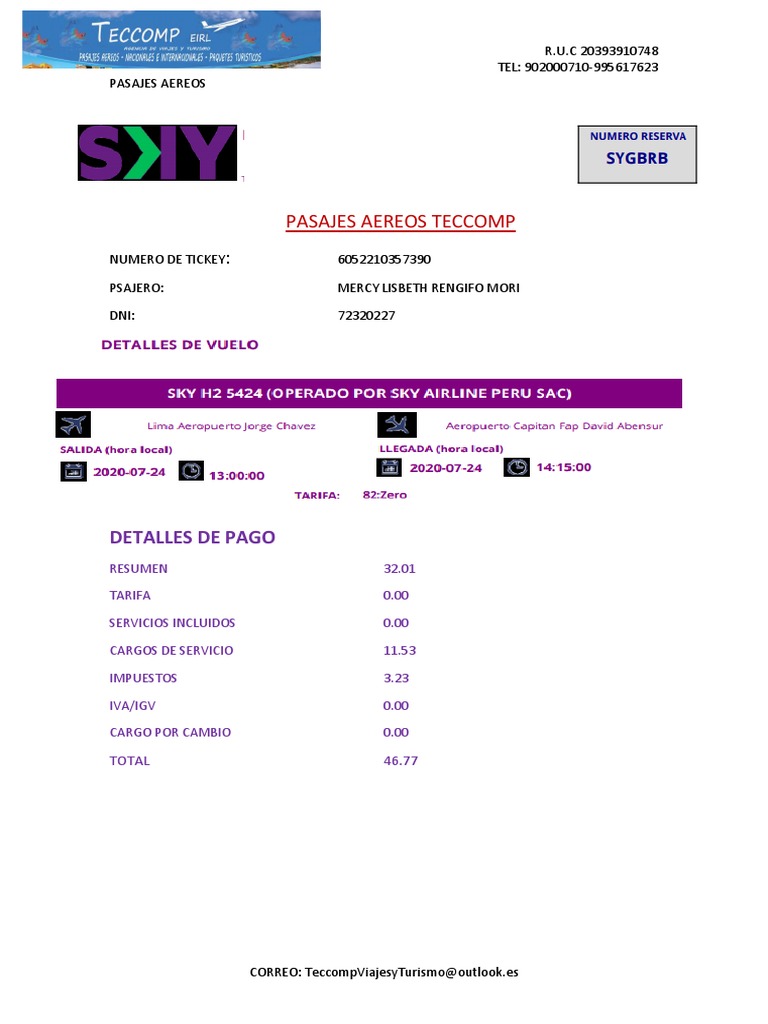 PASAJES AEREOS TECCOMP Mercy | PDF