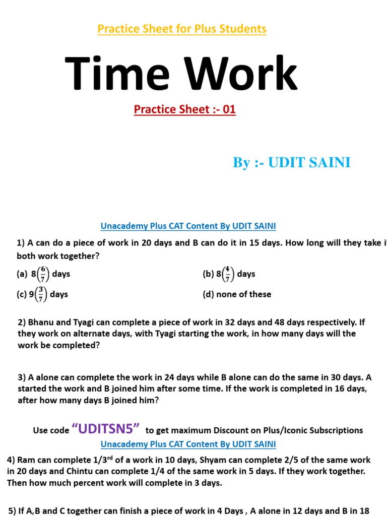 Time Work Practice Sheet 01 | PDF | Career & Growth | Computers