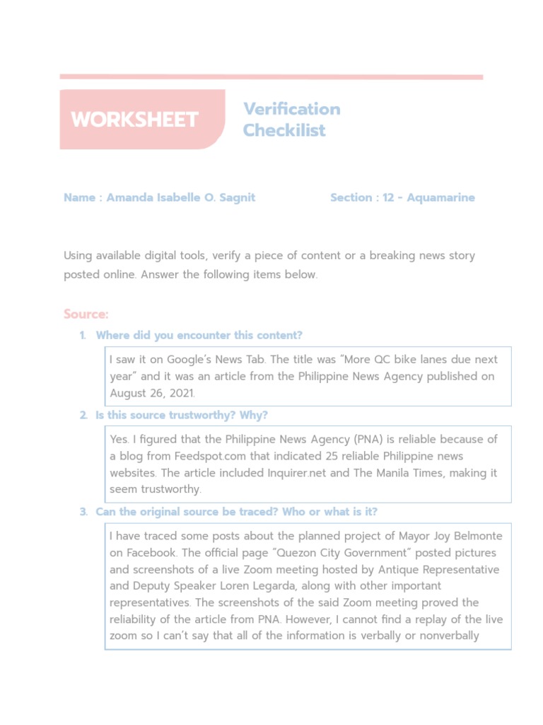 Verification Checklist | PDF | Facebook | News
