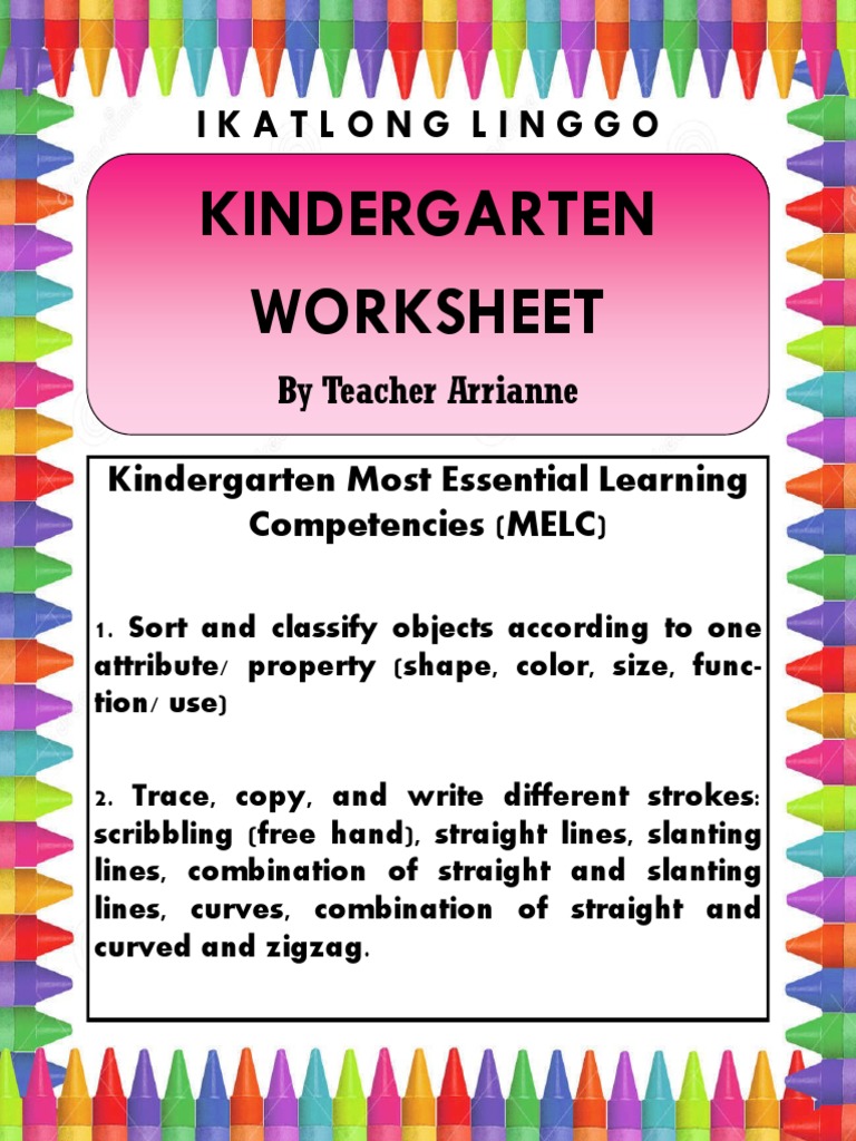 Kindergarten Worksheet Melc Week 3 | PDF