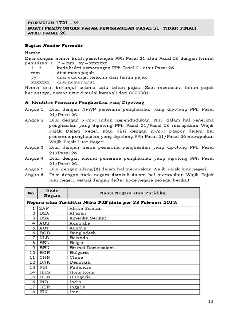 Panduan Pengisian Formulir 1721-VI | PDF