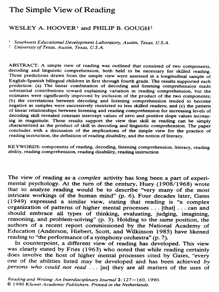 The Simple View of Reading | PDF