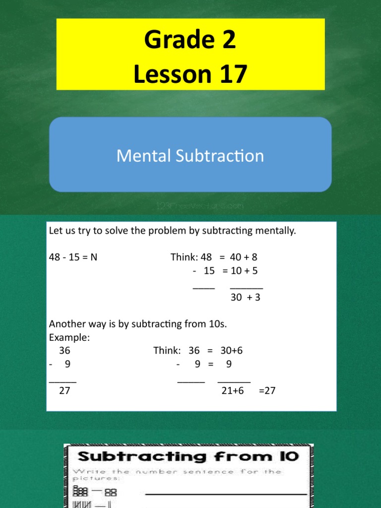 Grade 2 - Lesson 17 Mental Subtraction | PDF