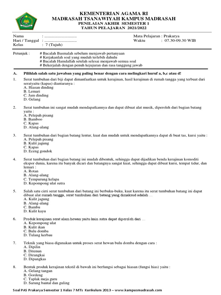 PAS Prakarya Kls 7 | PDF | Griya & Taman