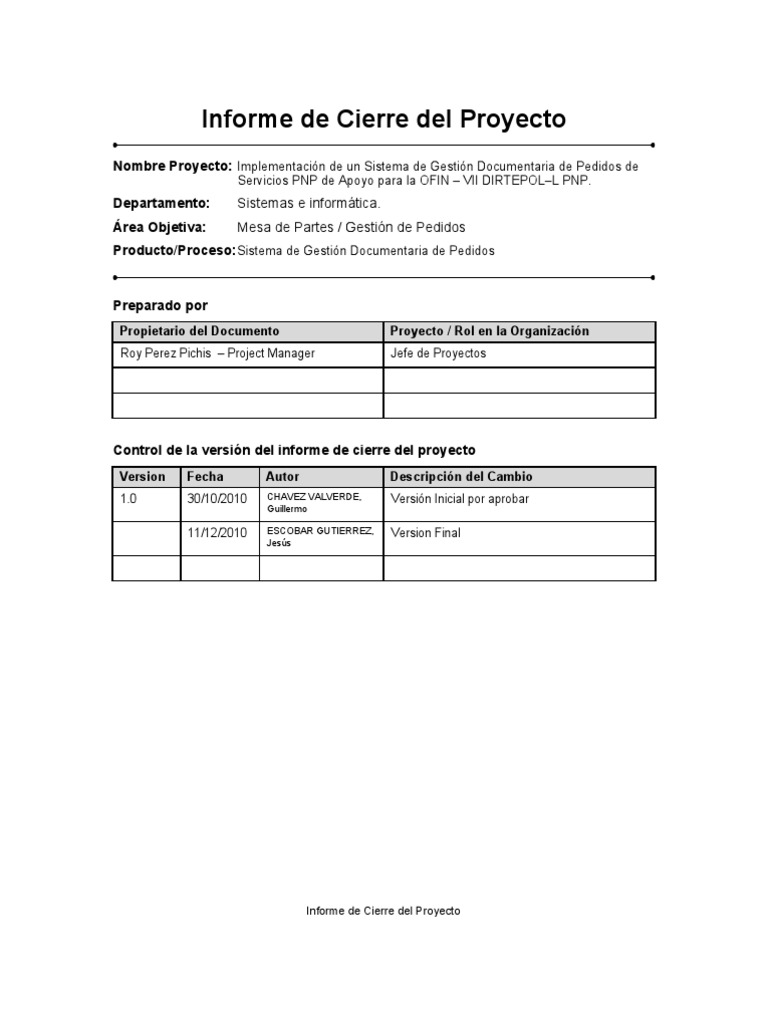 Informe de Cierre | PDF | Planificación | Presupuesto