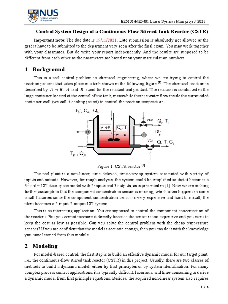 1 Background: Control System Design of A Continuous-Flow Stirred Tank ...