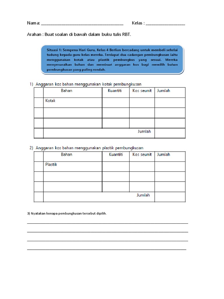 Latihan RBT Pengiraan Kos | PDF