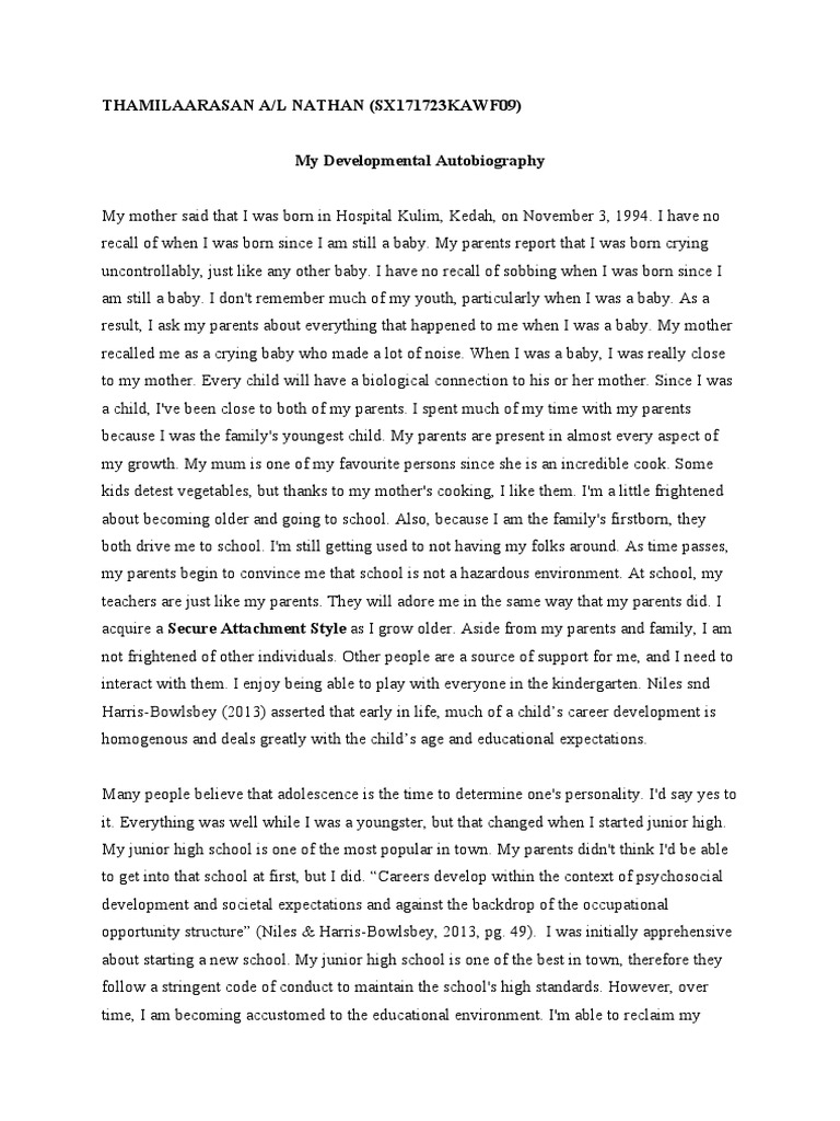 My Developmental Autobiography Thamil | PDF | Adolescence | Human Life Stages