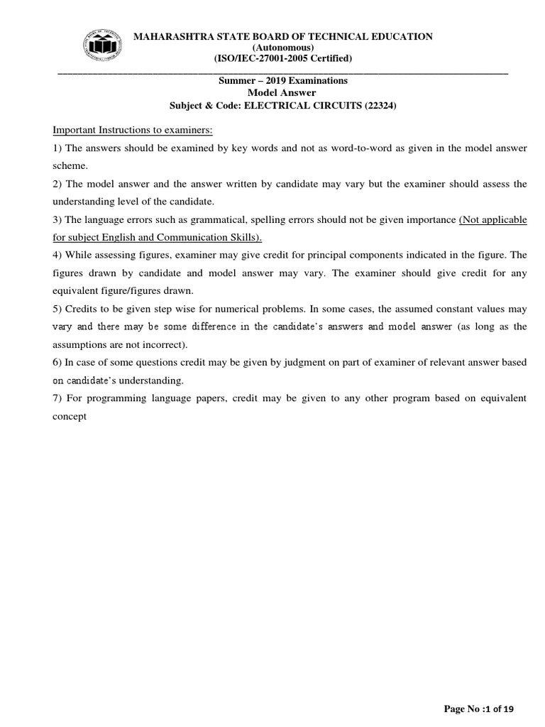 Model Answer Paper: Electrical Circuits 22324 | PDF | Electrical ...