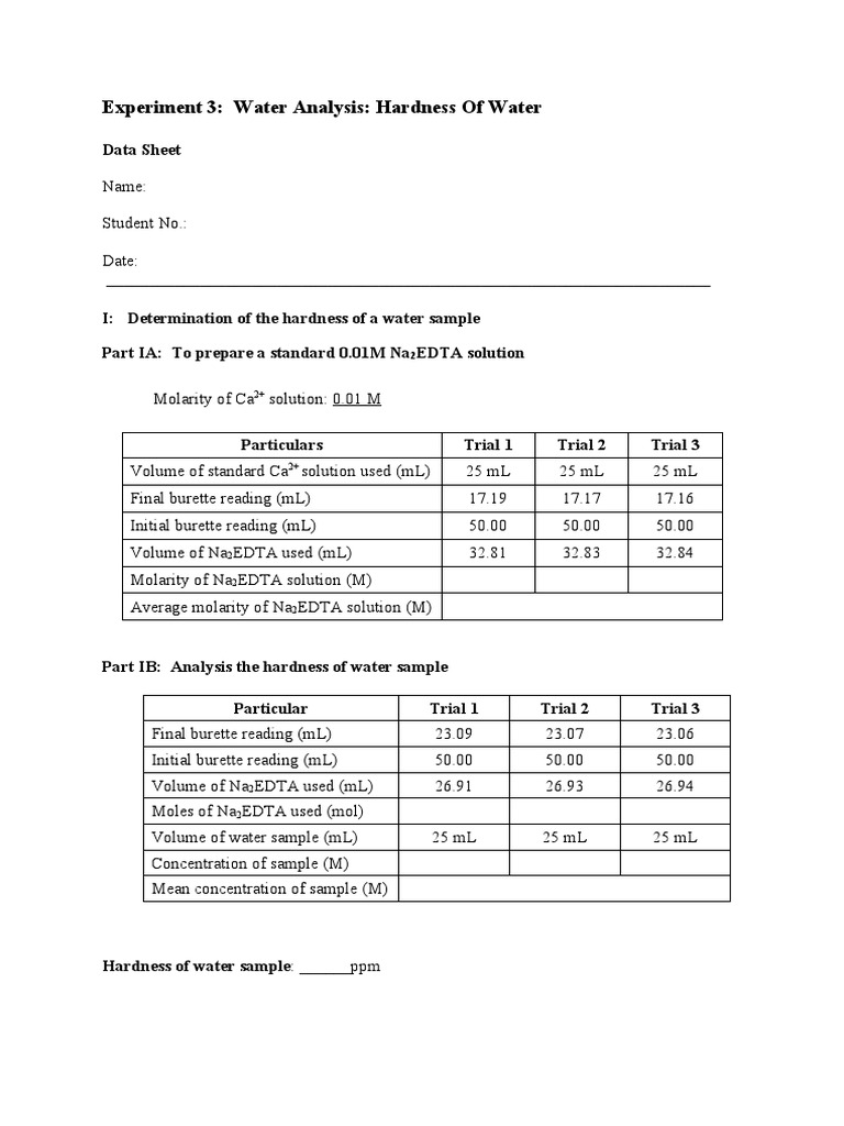 Experiment 3: Water Analysis: Hardness of Water | PDF