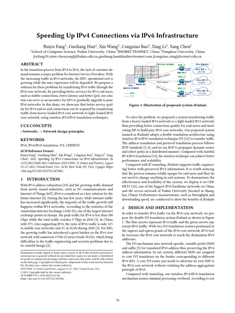 Speeding Up Ipv4 Connections Via Ipv6 Infrastructure | PDF | I Pv6 | Computer Network