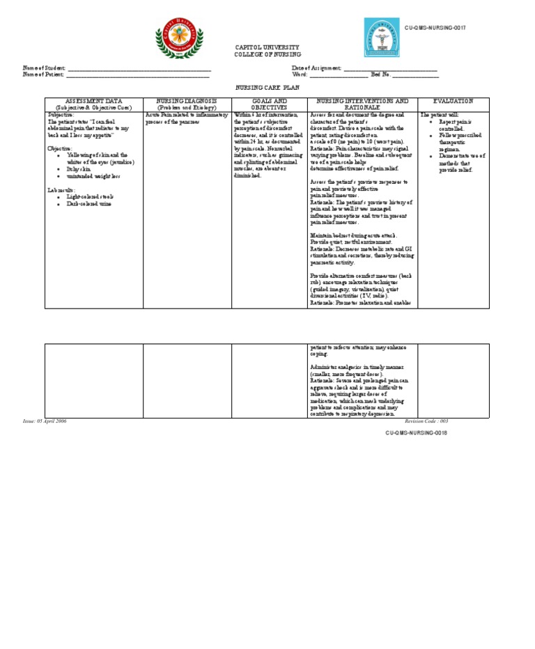 NCP Form 2 | Download Free PDF | Pain | Pain Management