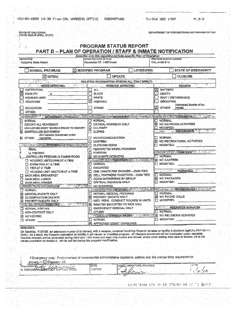 Lockdown Description - CDCR Program Status Report | PDF