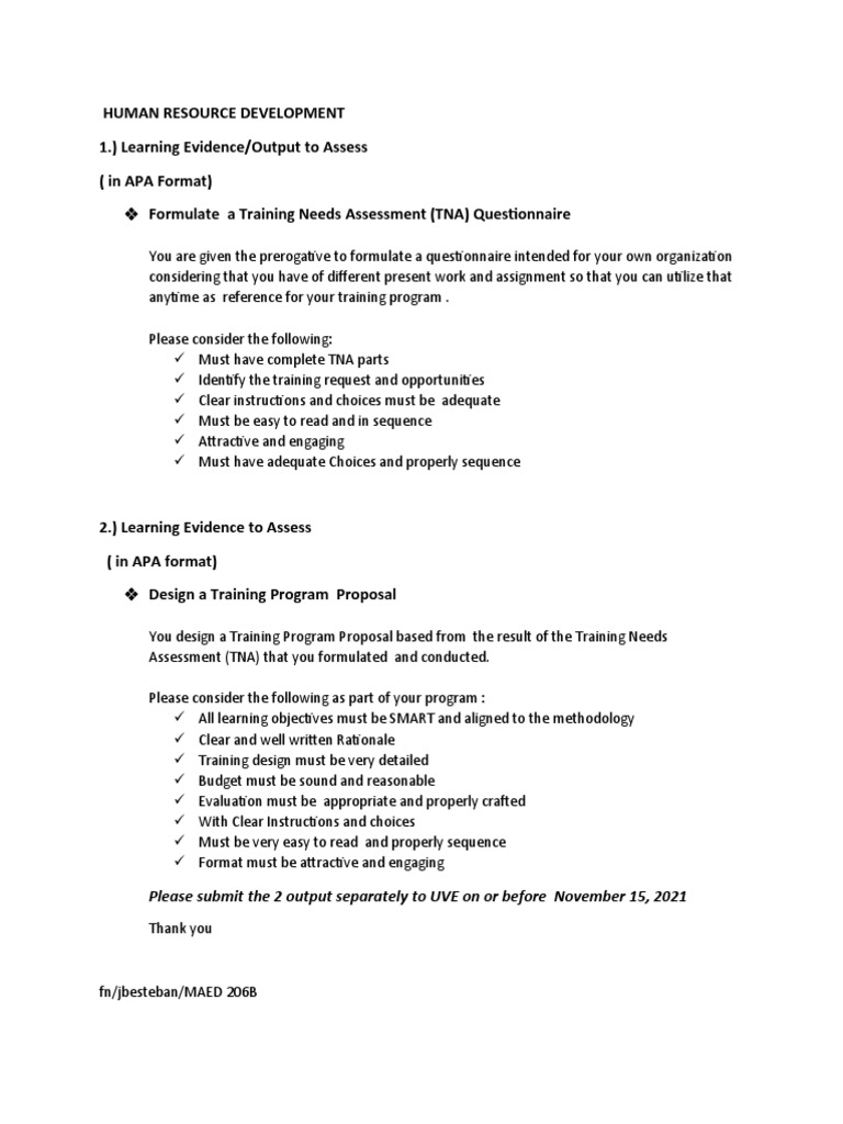 Formulate A Training Needs Assessment (TNA) Questionnaire | PDF ...