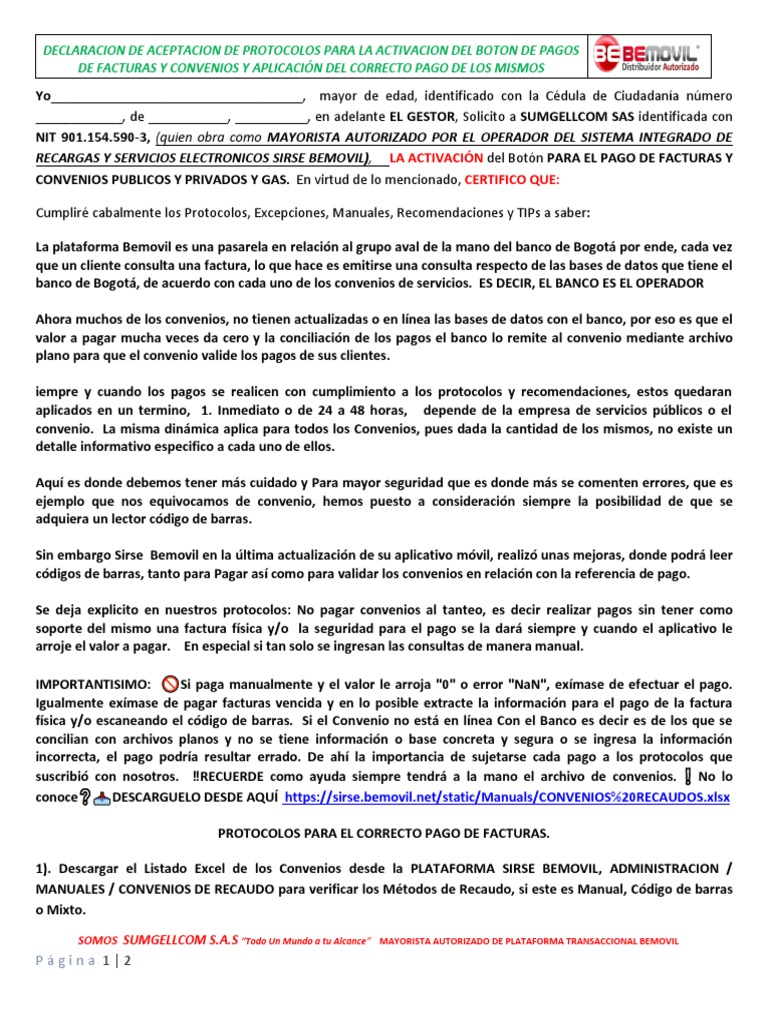 Pago de Facturas - Acuerdo de Protocolos para El Pago Correcto de ...