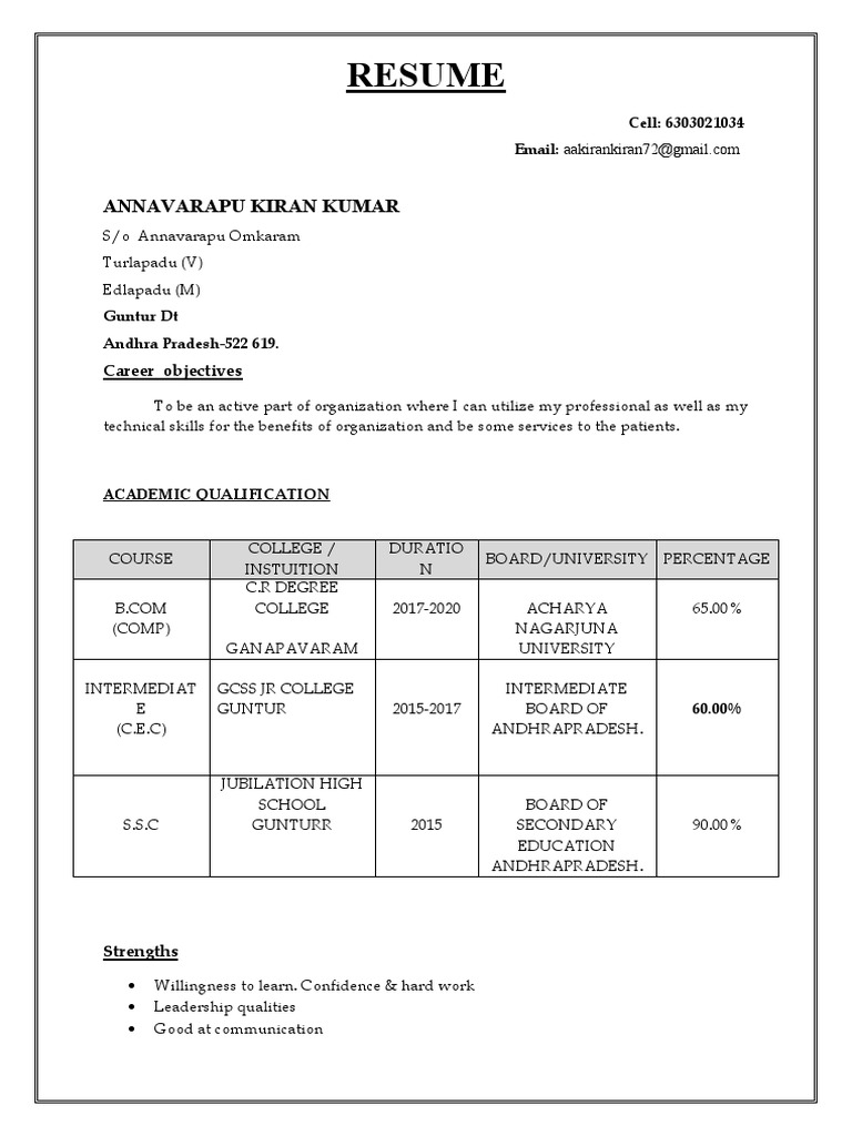 Resume: Annavarapu Kiran Kumar | PDF | Communication | Cognition