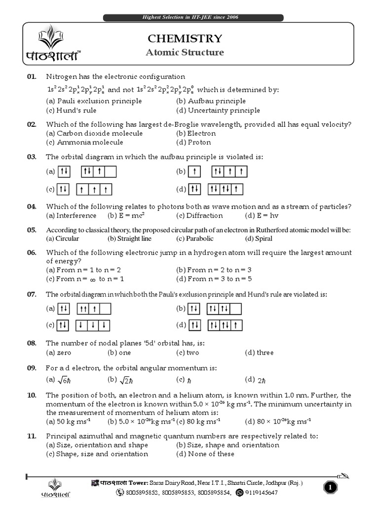 Atomic Structure Practice Questions | PDF | Atomic Orbital | Electron