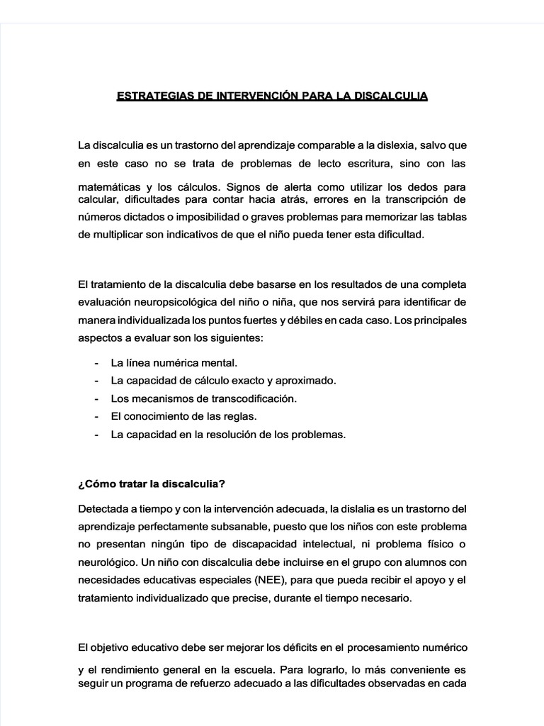 Estrategias para tratar la discalculia | PDF | Ciencia cognitiva | Dislexia