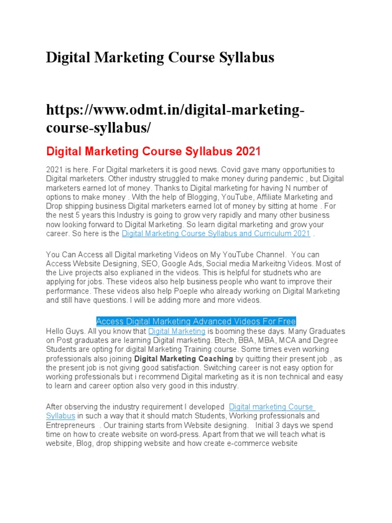 Digital Marketing Course Syllabus | PDF | Search Engine Marketing | Search Engine Optimization