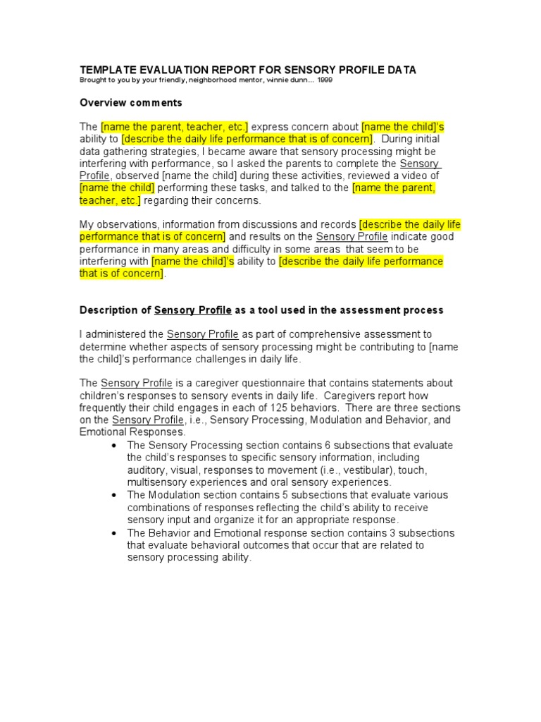 Template Evaluation Report For Sensory Profile Data1 | PDF | Perception ... Template Evaluation Report For Sensory Profile Data1 | PDF | Perception ...