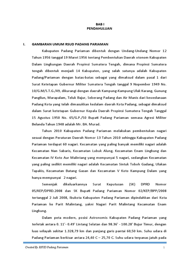 Profil RSUD Padang Pariaman 2020 | PDF