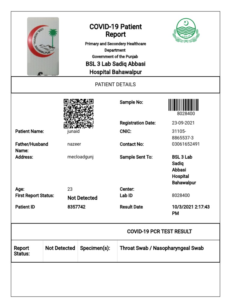 COVID-19 Patient: BSL 3 Lab Sadiq Abbasi Hospital Bahawalpur | PDF ...