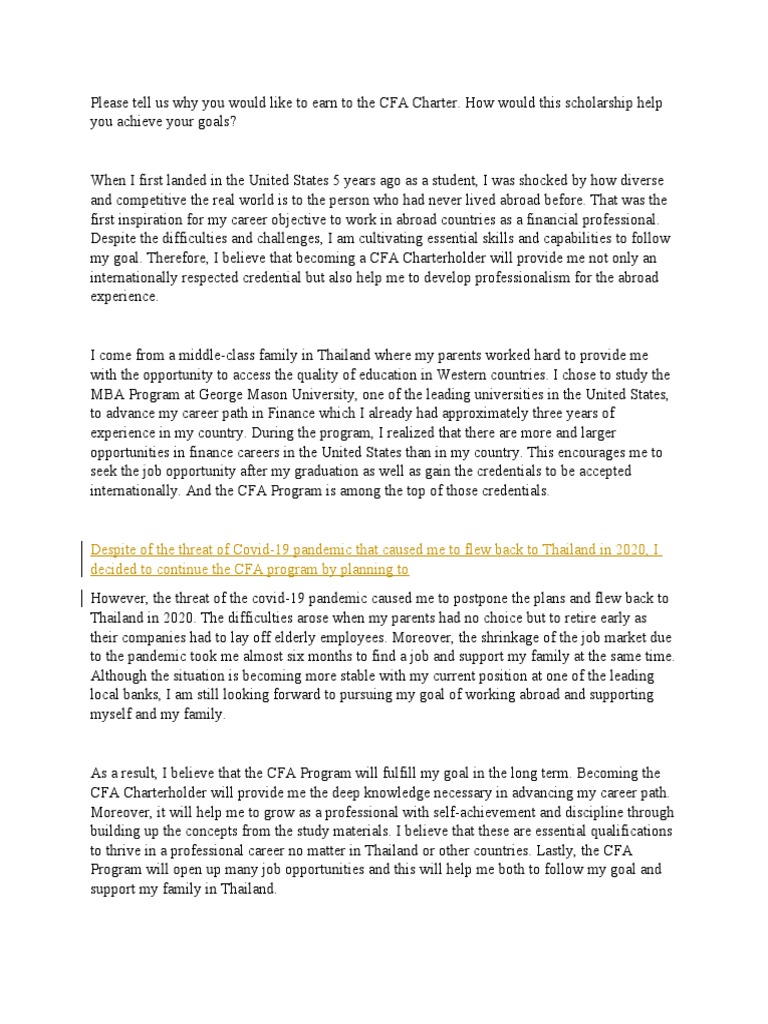 CFA Scholarship Example | PDF