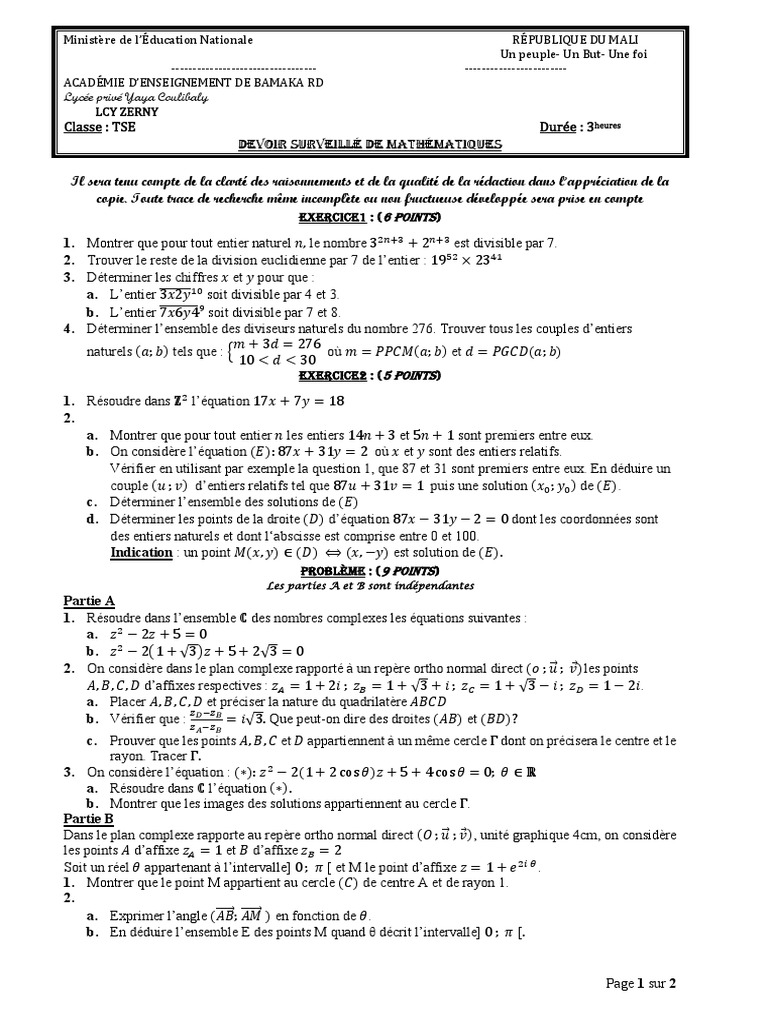 Dev 2 2020 TSE | PDF | Nombre complexe | Mathématiques