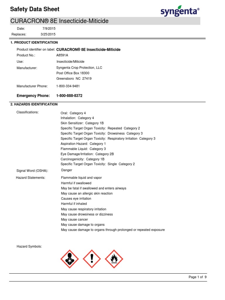 CURACRON® 8E Insecticide-Miticide: Safety Data Sheet | PDF | Dangerous ...