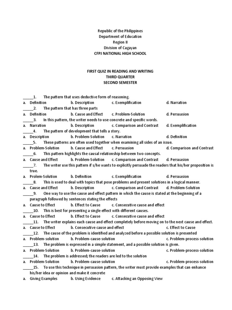 Reading & Writing QUIZ 1 | PDF | Causality | Definition