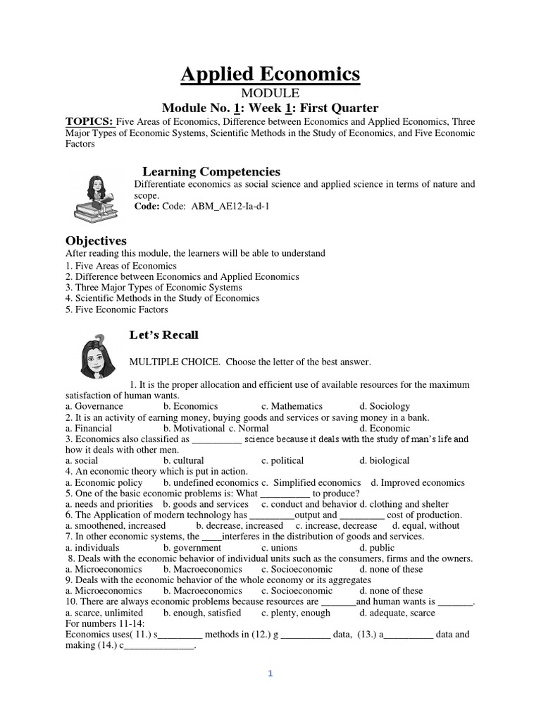 Applied Economics: Module No. 1: Week 1: First Quarter | PDF ...