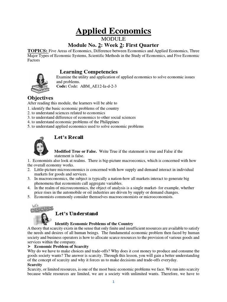 Applied Economics: Module No. 2: Week 2: First Quarter | PDF ...