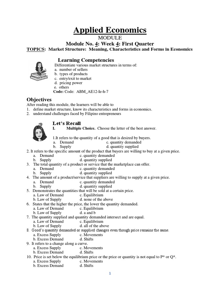 Applied Economics: Module No. 4: Week 4: First Quarter | PDF | Monopoly ...