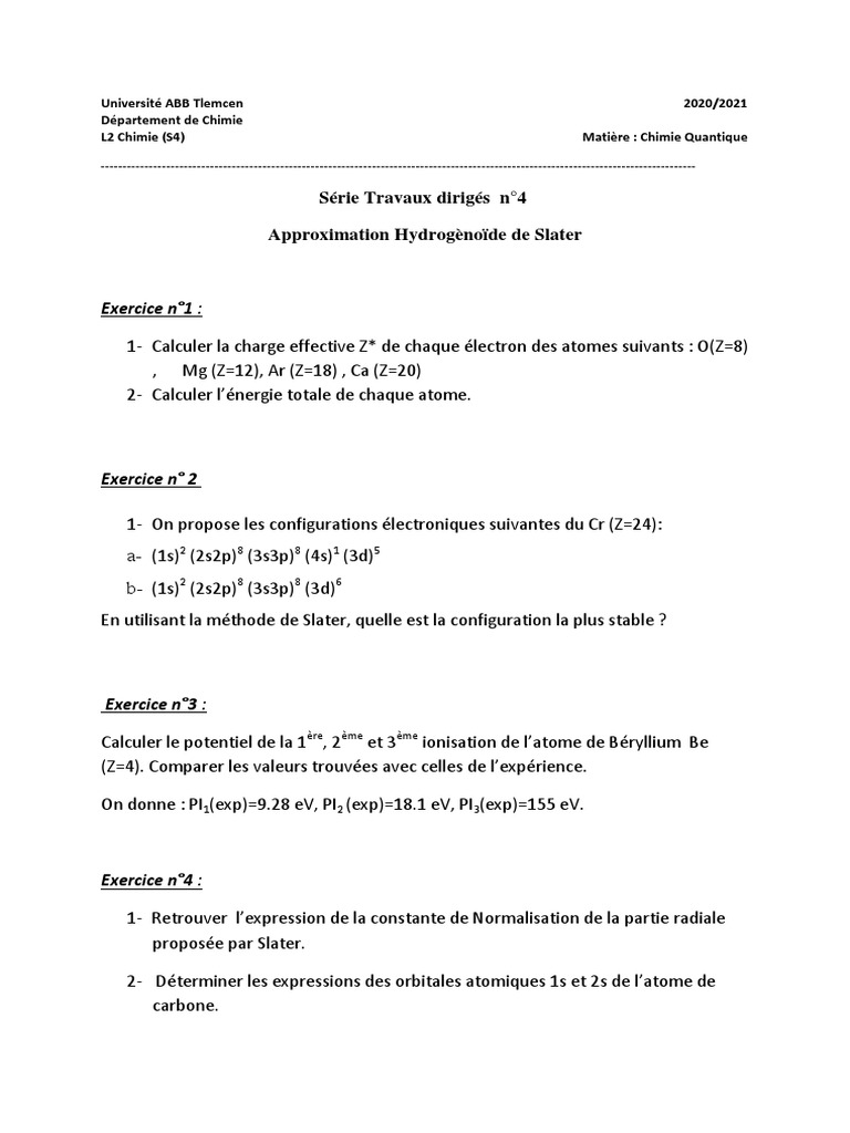 Règle de Slater et énergies d'ionisation | PDF | Orbitale atomique | Atomes