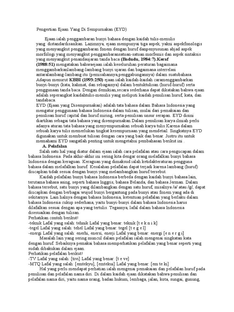 Pengertian Ejaan Yang Di Sempurnakan BLM EDIT | PDF