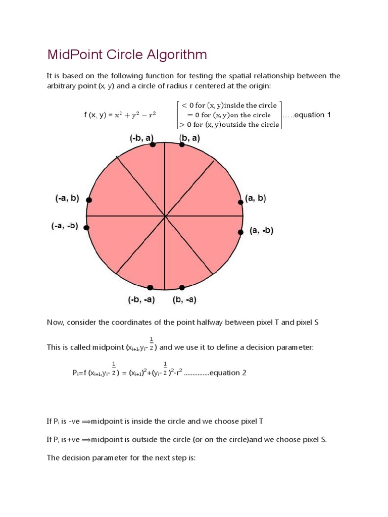 MidPoint Circle Algorithmnew | PDF | Pi | Theoretical Computer Science
