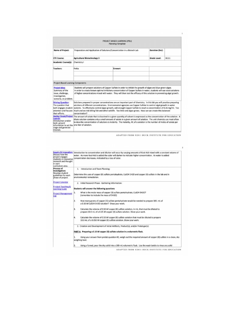 Project-Based Learning Planning Template | PDF