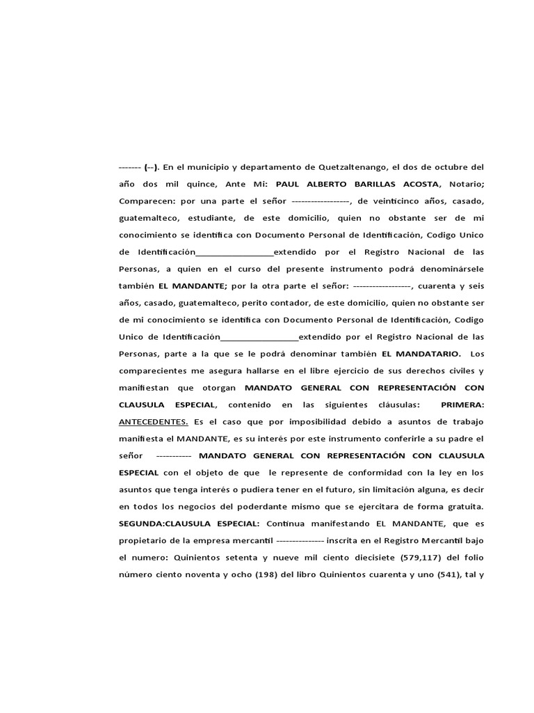 MANDATO GENERAL CON REPRESENTACIÓN CON CLAUSULAfinal | PDF | Justicia ...