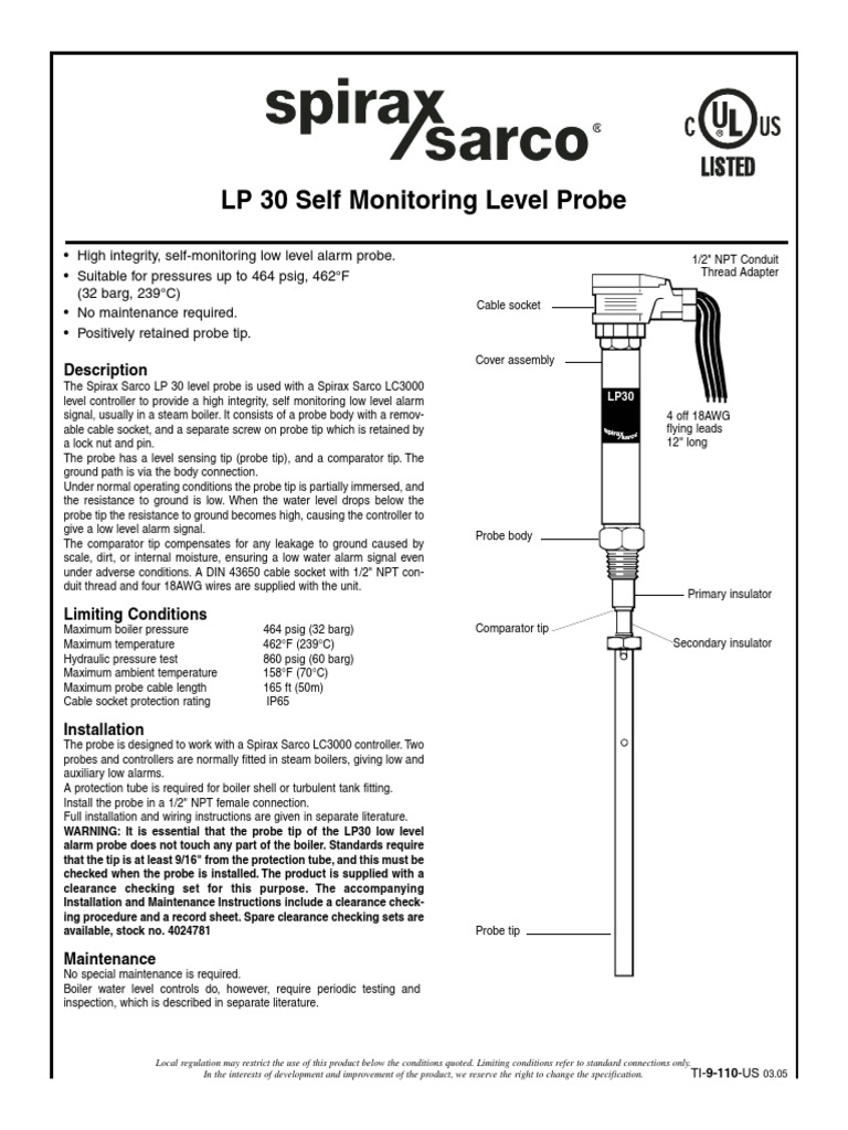 LP 30 Self Monitoring Level Probe | PDF | Boiler | Electrical Connector