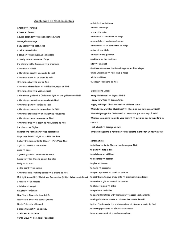 Vocabulaire de Noël en anglais | PDF | Noël | Événements de décembre