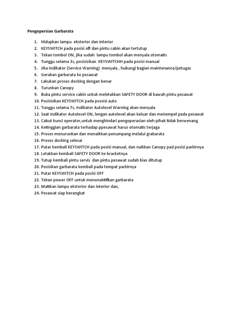 Prosedur Pengoperasian Garbarata | PDF